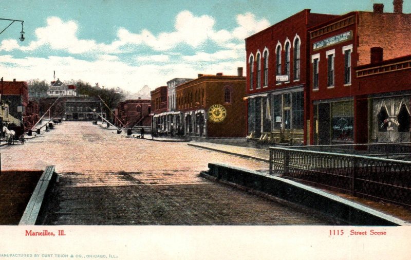 Marseilles, Illinois - Downtown Street view with Horse and Buggy ...