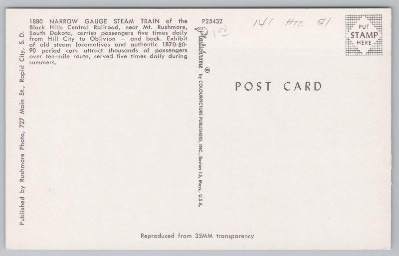 Transport~1880 Narrow Gauge Steam Train Of The Black Hills Central RR ...