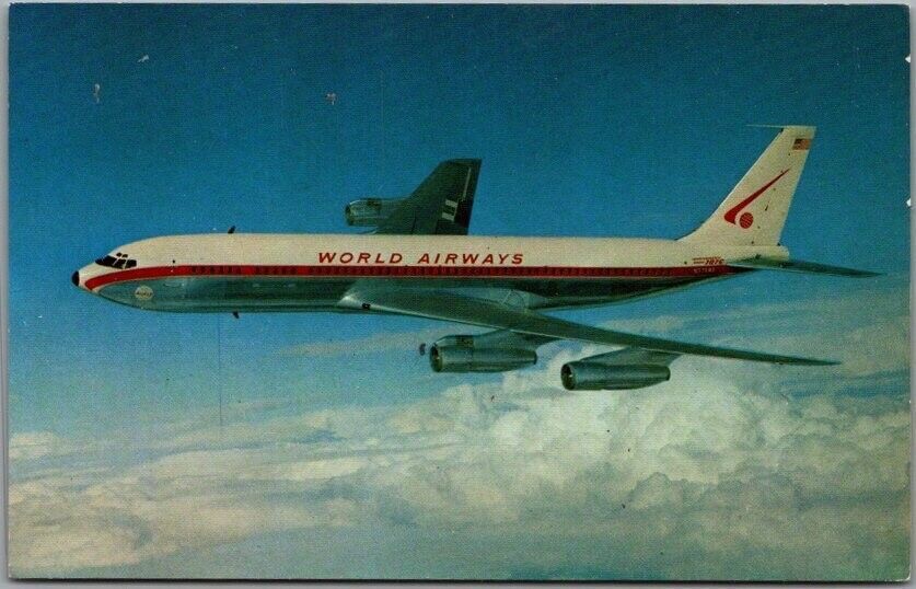 1960s WORLD AIRWAYS Advertising Postcard "Boeing 707 Intercontinental ...