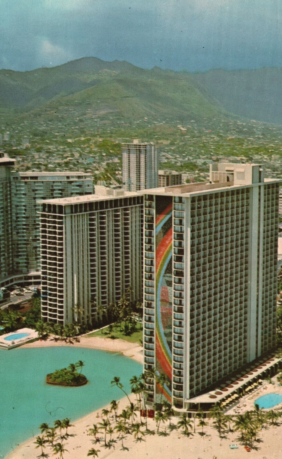 Vintage Postcard The Rainbow Tower Beside The Lagoon Hilton Hawaiian ...