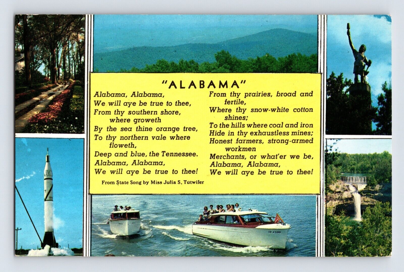 Postcard Alabama AL State Song Lyrics Verse Tutwiler 1960s Unposted ...