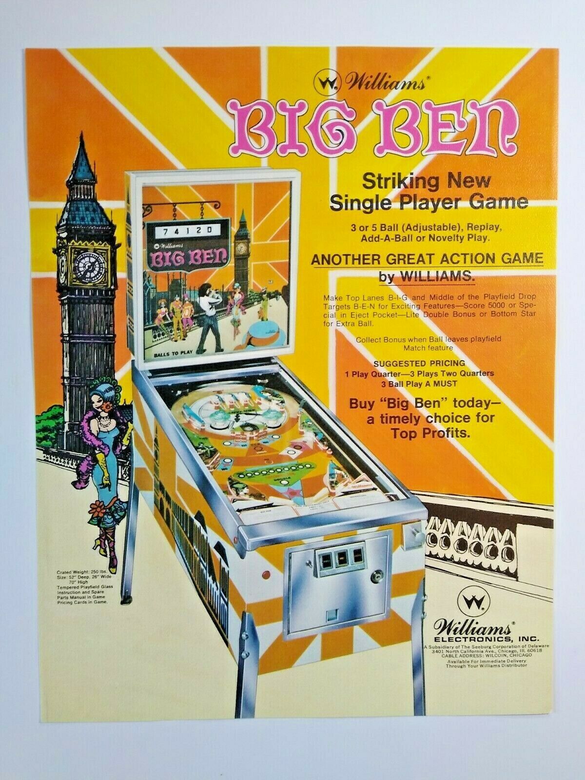 Big Ben Pinball Flyer Original London England Clock Vintage Retro ...