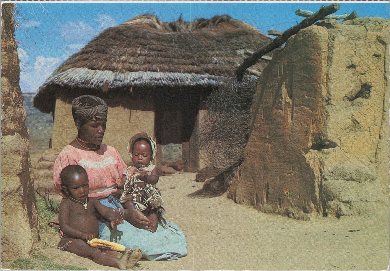 South Africa Postcard - Tribal Life, African Children, Mosotho Woman ...