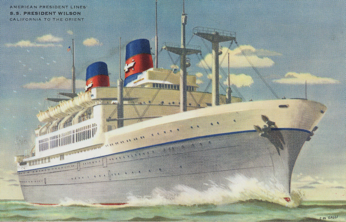SS President Lines Wilson The New Ship Vintage Advertising Postcard ...