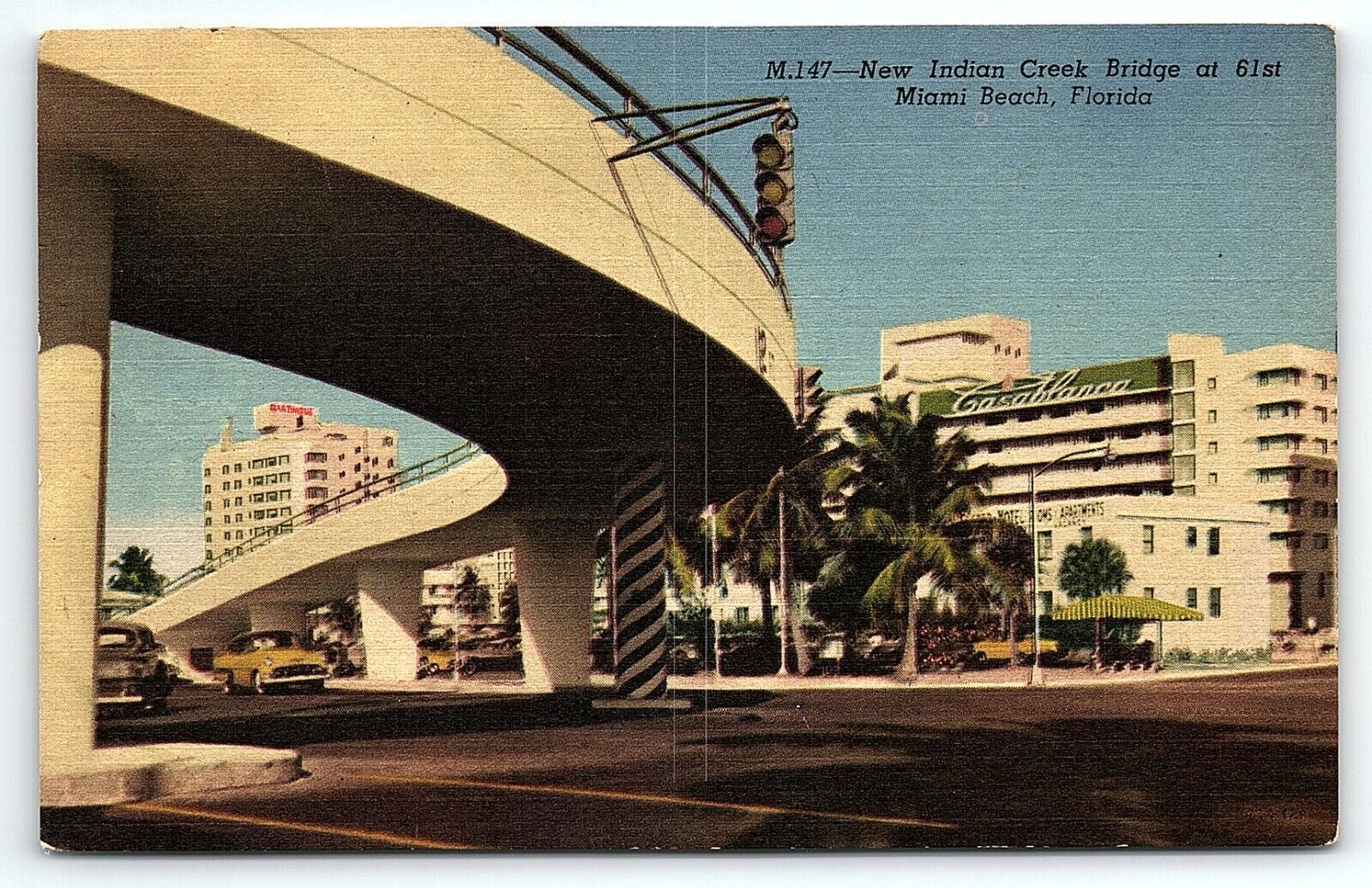 1950s Miami Beach FL Indian Creek Bridge Casablanca Hotel Linen ...
