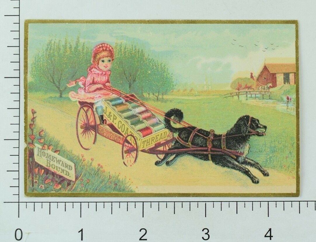 1870's-80's Clark's O.N.T. Spool Cotton Dog Pulling Cart With Girl P80 ...