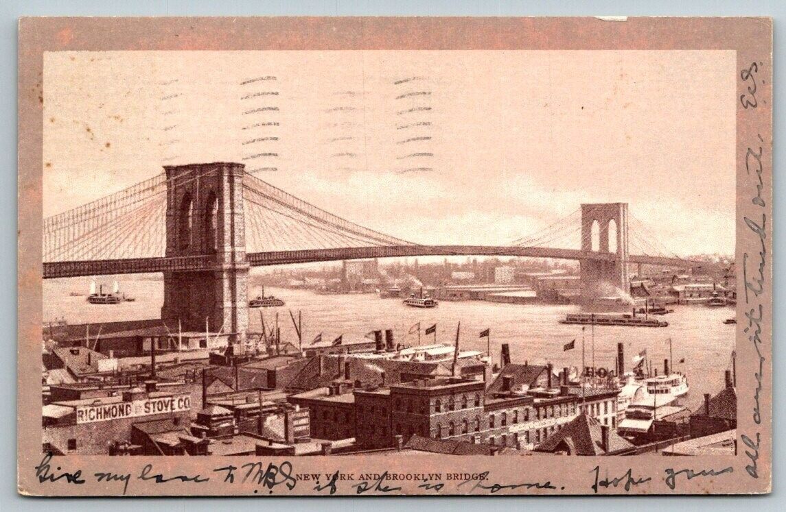 New York and Brooklyn Bridge New York City Postcard 1906 | United ...