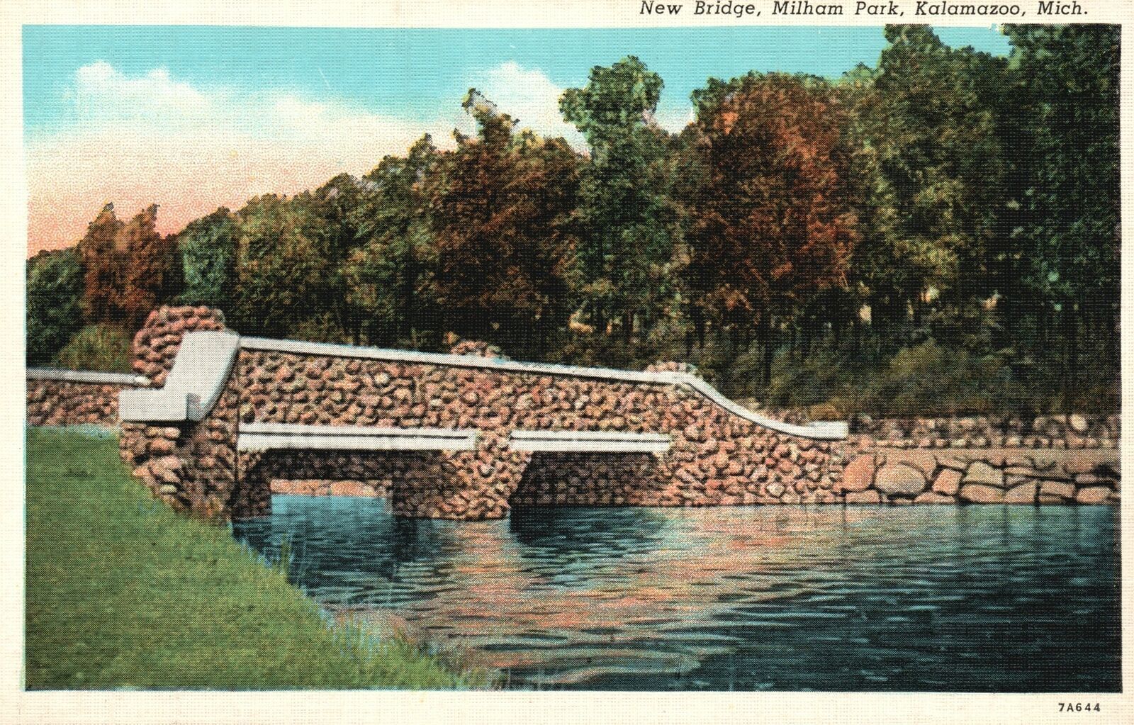 Vintage Postcard 1920's New Bridge Milham Park North Bridge Kalamazoo ...