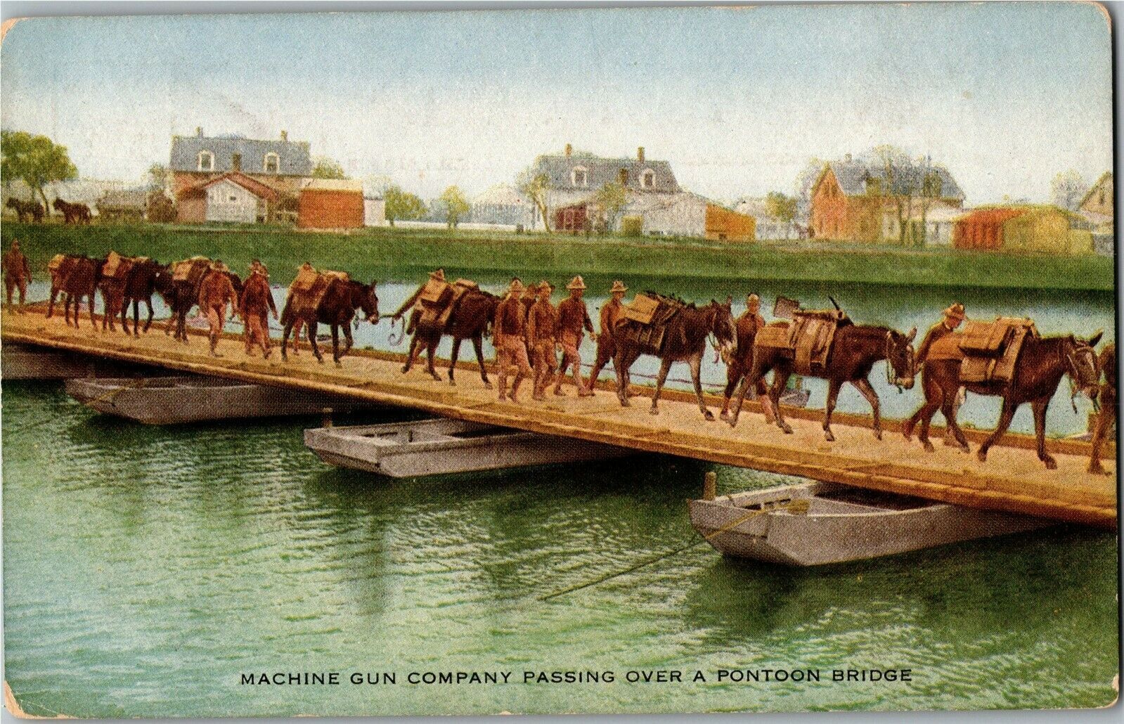 WWI Era Machine Gun Company on Pontoon Bridge Military Vintage Postcard ...