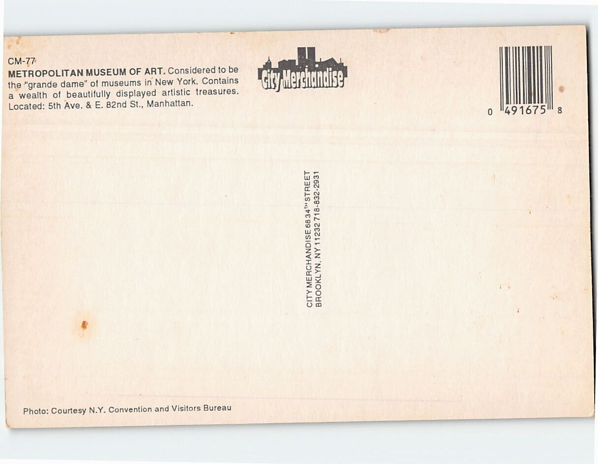 Postcard Metropolitan Museum Museum of Art, New York City, New York ...