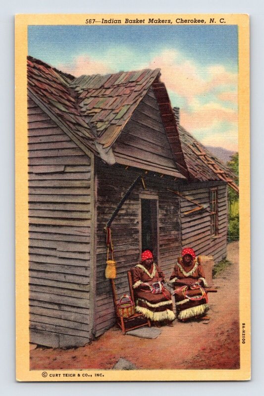 Postcard North Carolina Cherokee NC Native American Indian Basket 1940s ...