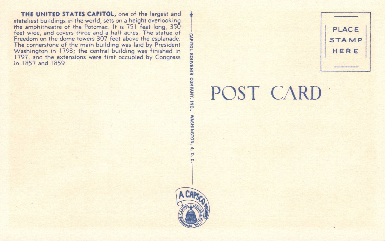 Vintage Postcard 1920's U.S. Capitol Largest Stateliest Building ...