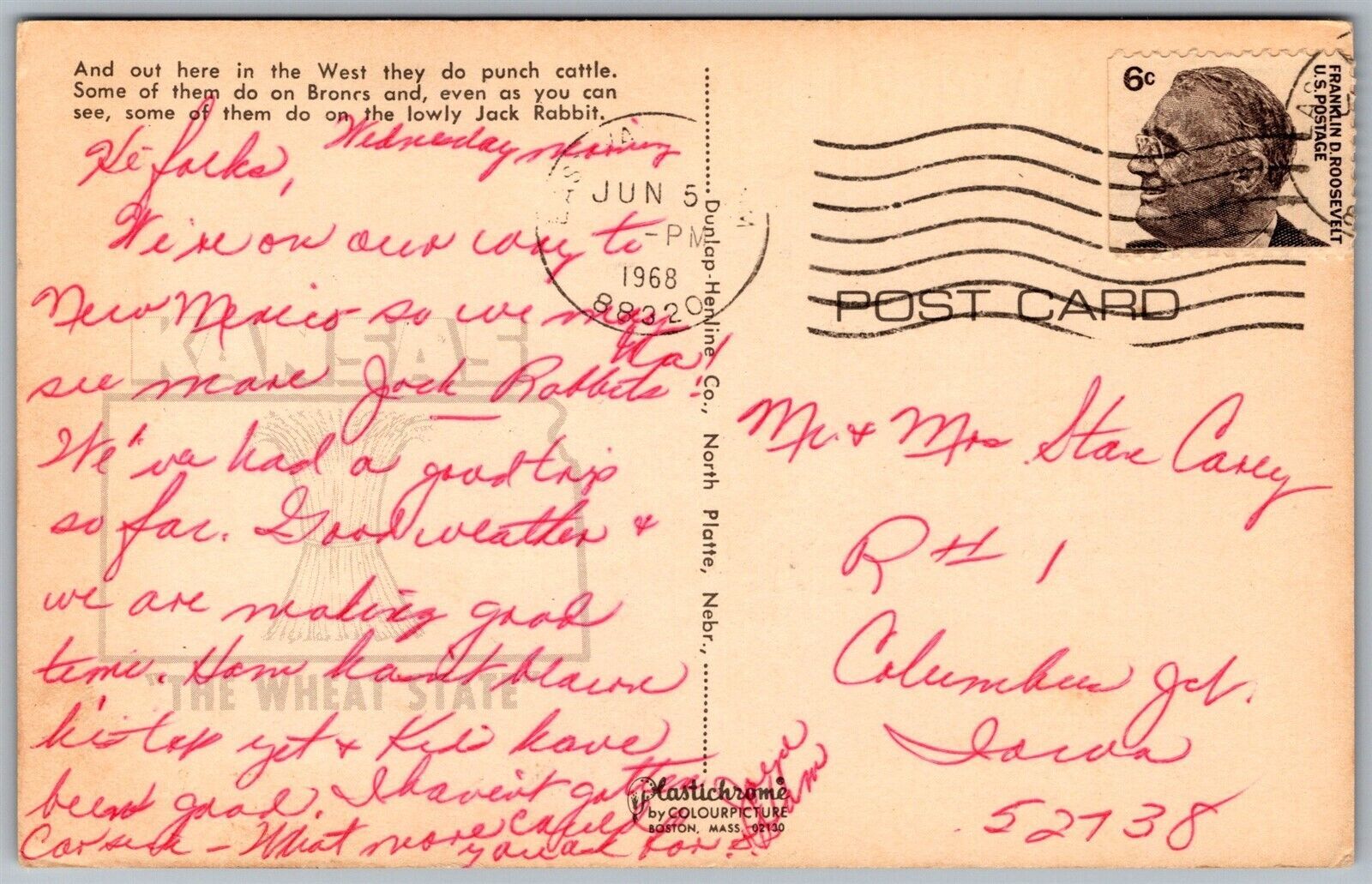 Vtg Kansas KS Punching Cattle From A Giant Exaggerated Jack Rabbit ...