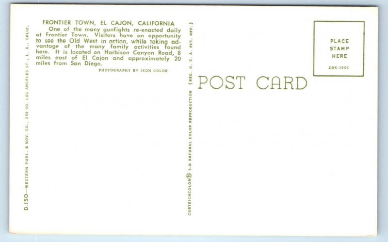 2 Postcards EL CAJON, CA ~ Theme Park FRONTIER TOWN Train & Gunfight ...