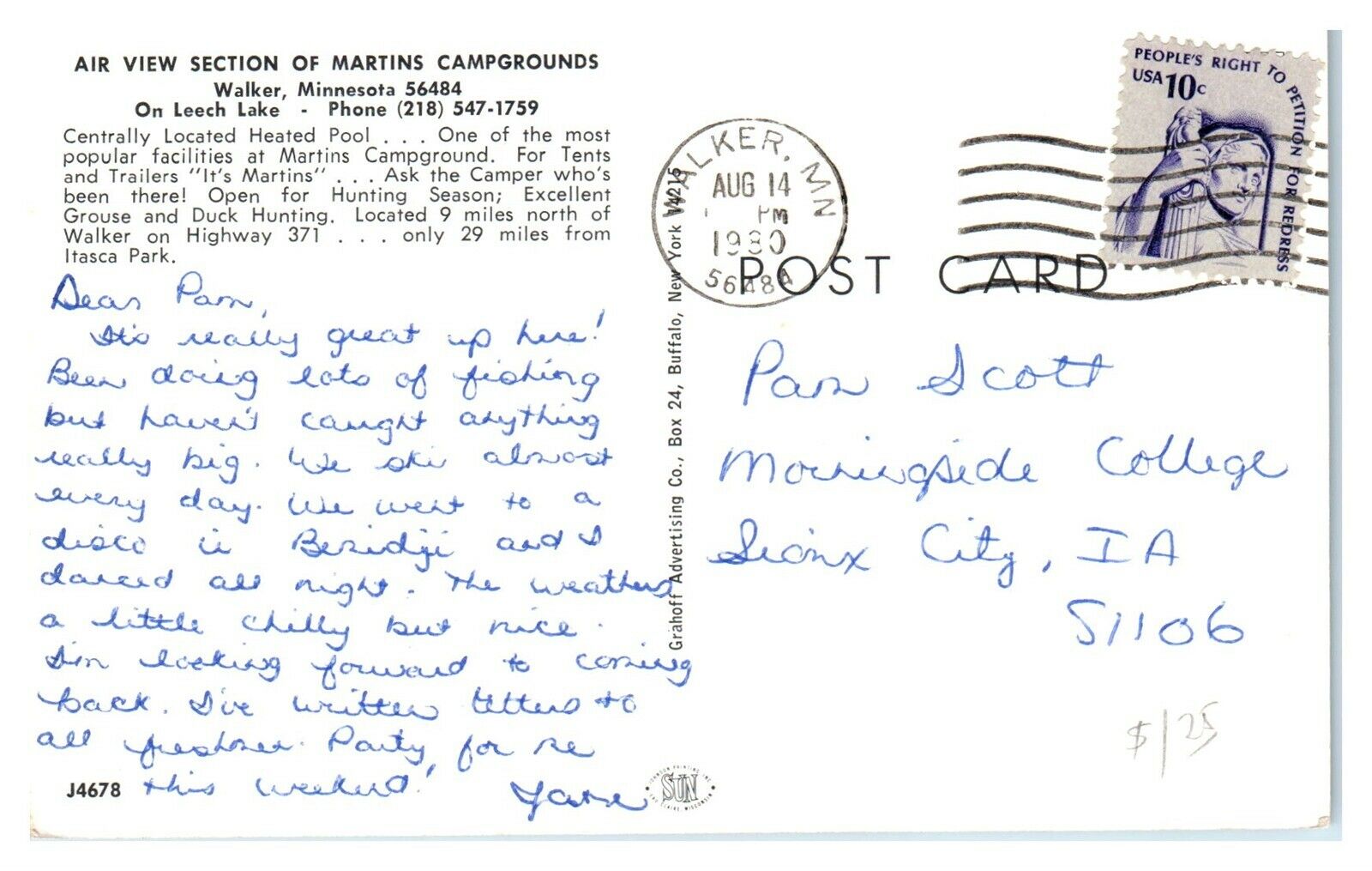 1980 Martins Campground, Leech Lake, Walker, MN Postcard *5N(3)14 ...