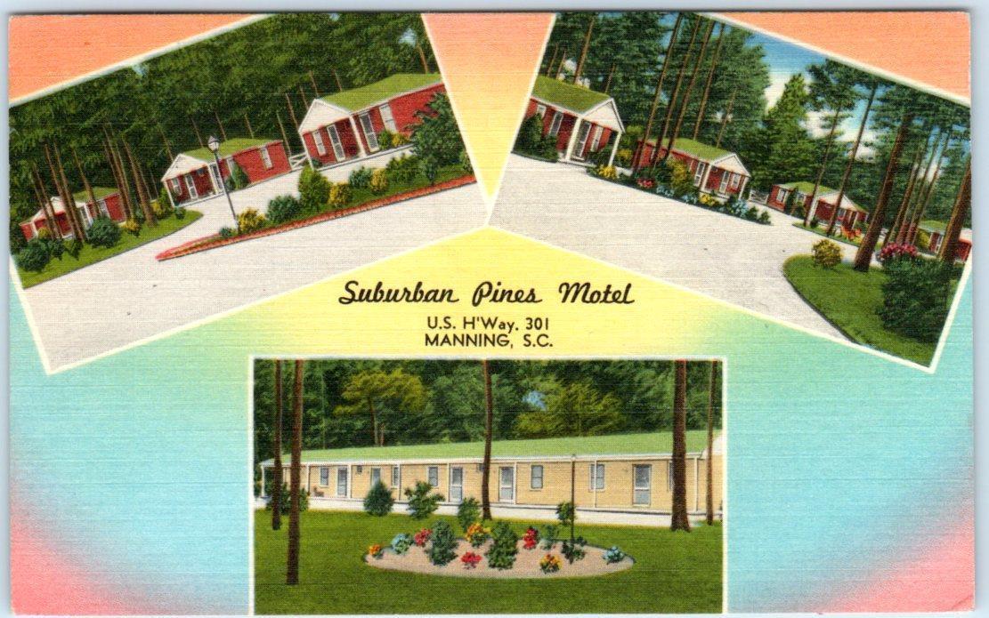 MANNING, South Carolina SC Roadside SUBURBAN PINES MOTEL 1962 Linen ...