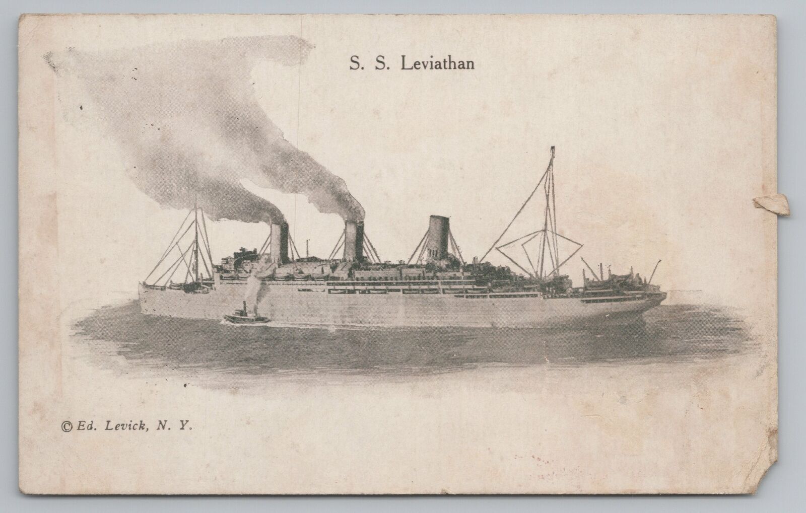 Ship~SS Leviathan Pencil Sketch Ed Levick NY~Vintage Postcard | United ...
