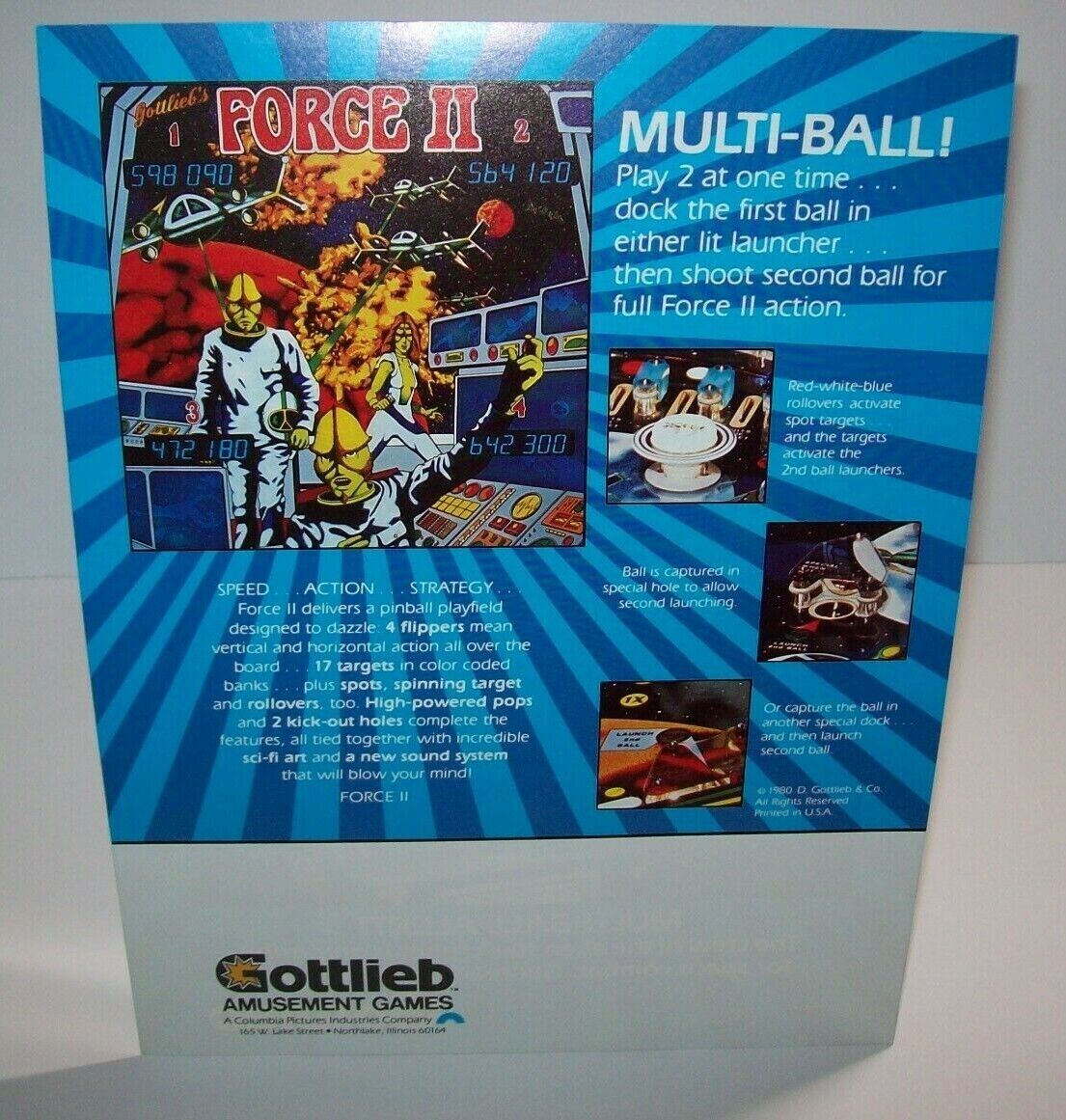Force II Pinball FLYER Original NOS Vintage 1980 Artwork Sheet Sci-Fi ...