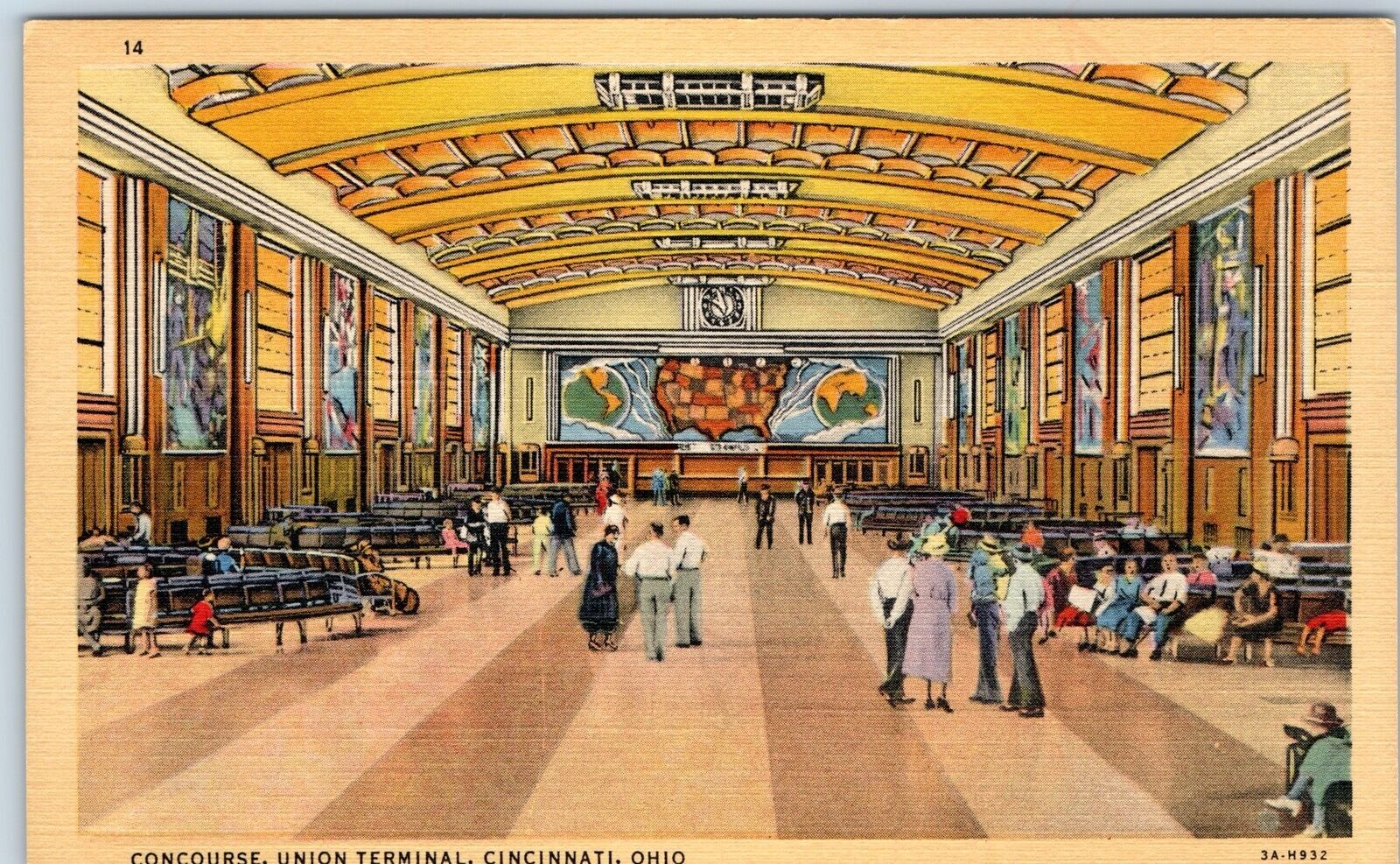 1933 Cincinnati OH Union Terminal Concourse Interior Crowd United ...