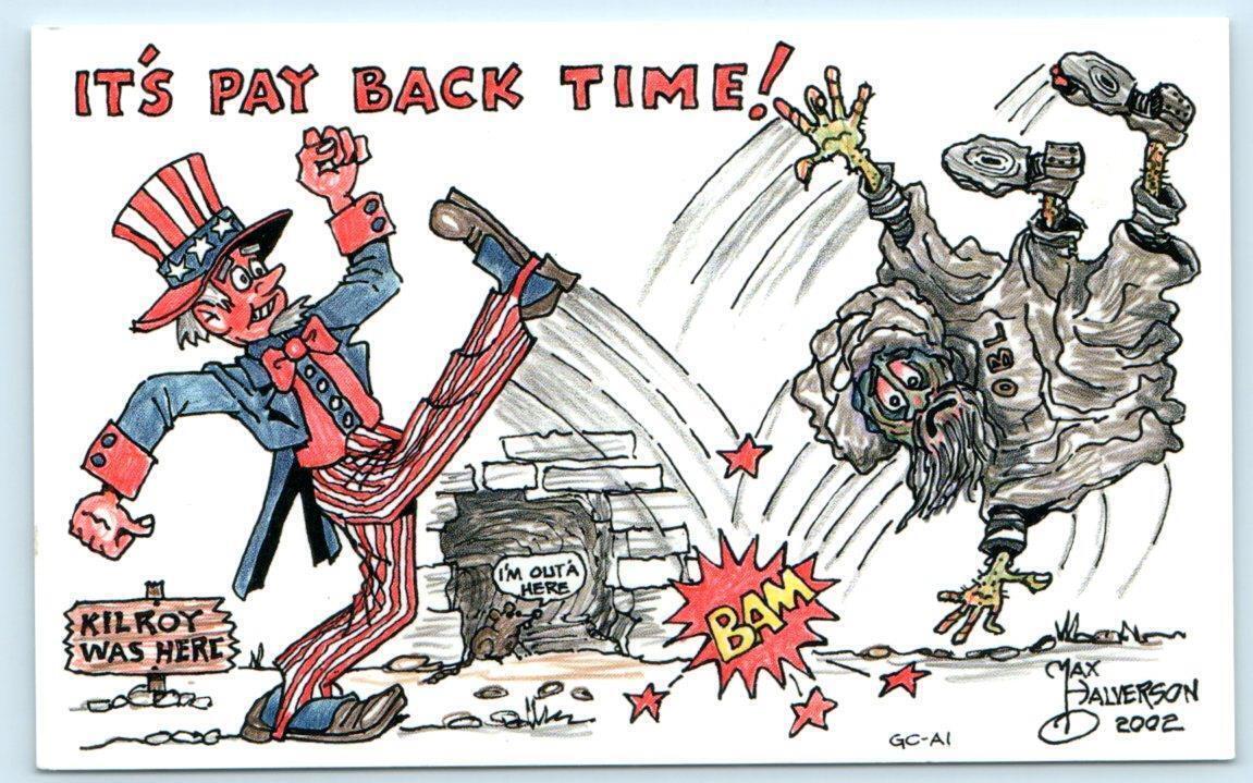 Max Halverson Political Comic UNCLE SAM Kicking OSAMA BID LADEN 2002 ...