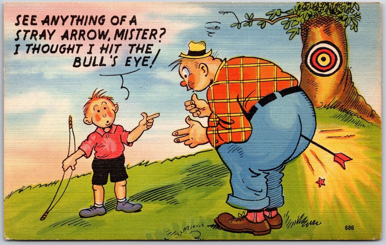 See Anything Of A Stray Arrow Mister? Fat Man & Boy Comic Postcard ...