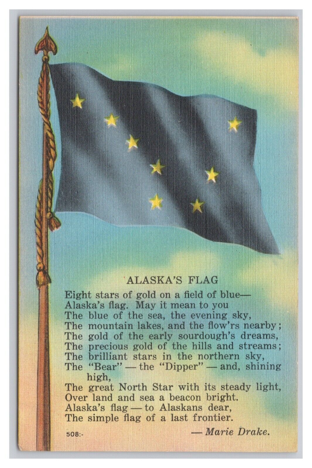 Postcard Alaska's Flag Poem By Marie Drake | United States - Alaska ...