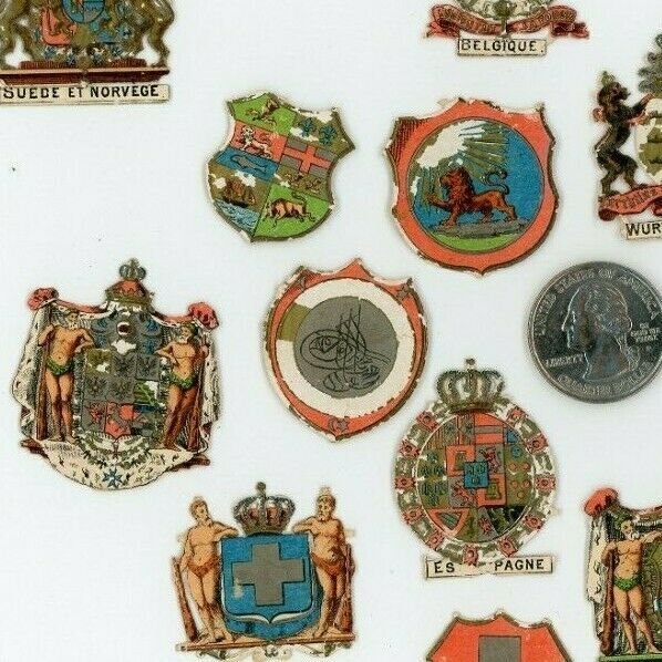 1870's-80's Crests Country Shields Lot Of 13 Victorian Die Cut X119 ...