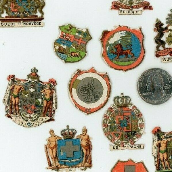 1870's-80's Crests Country Shields Lot Of 13 Victorian Die Cut X119 ...