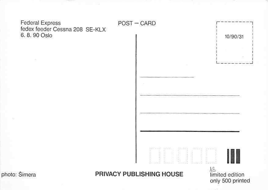 Airline Postcards Federal Express Fedex Feeder Cessna 208 SE-KLX ...