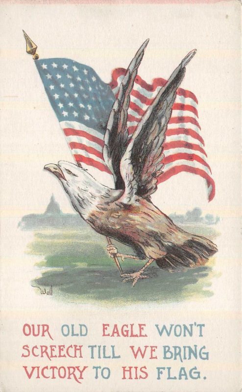Flag & Eagle Patriotic Artist Signed Wall Military Propaganda Postcard ...