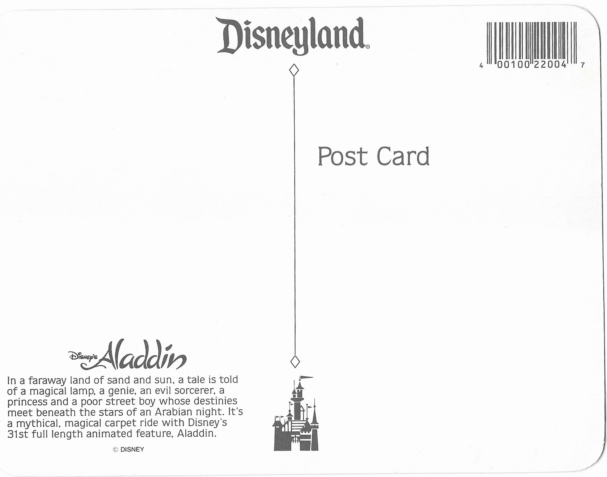 Aladdin & the Princess & Magic Lamp Disneyland Jumbo Postcard 6.75 by 5 ...