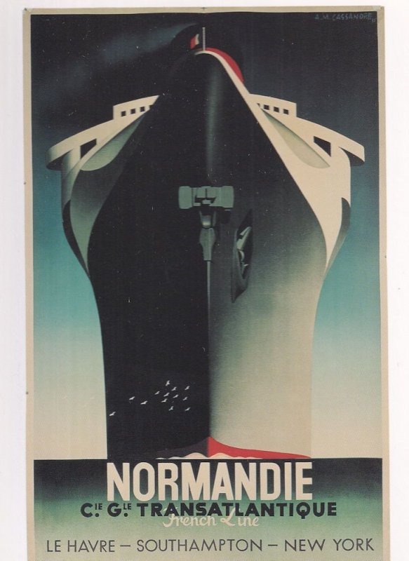 AM Cassandre Normandie Ship Transatlantique Poster Advertising Postcard ...
