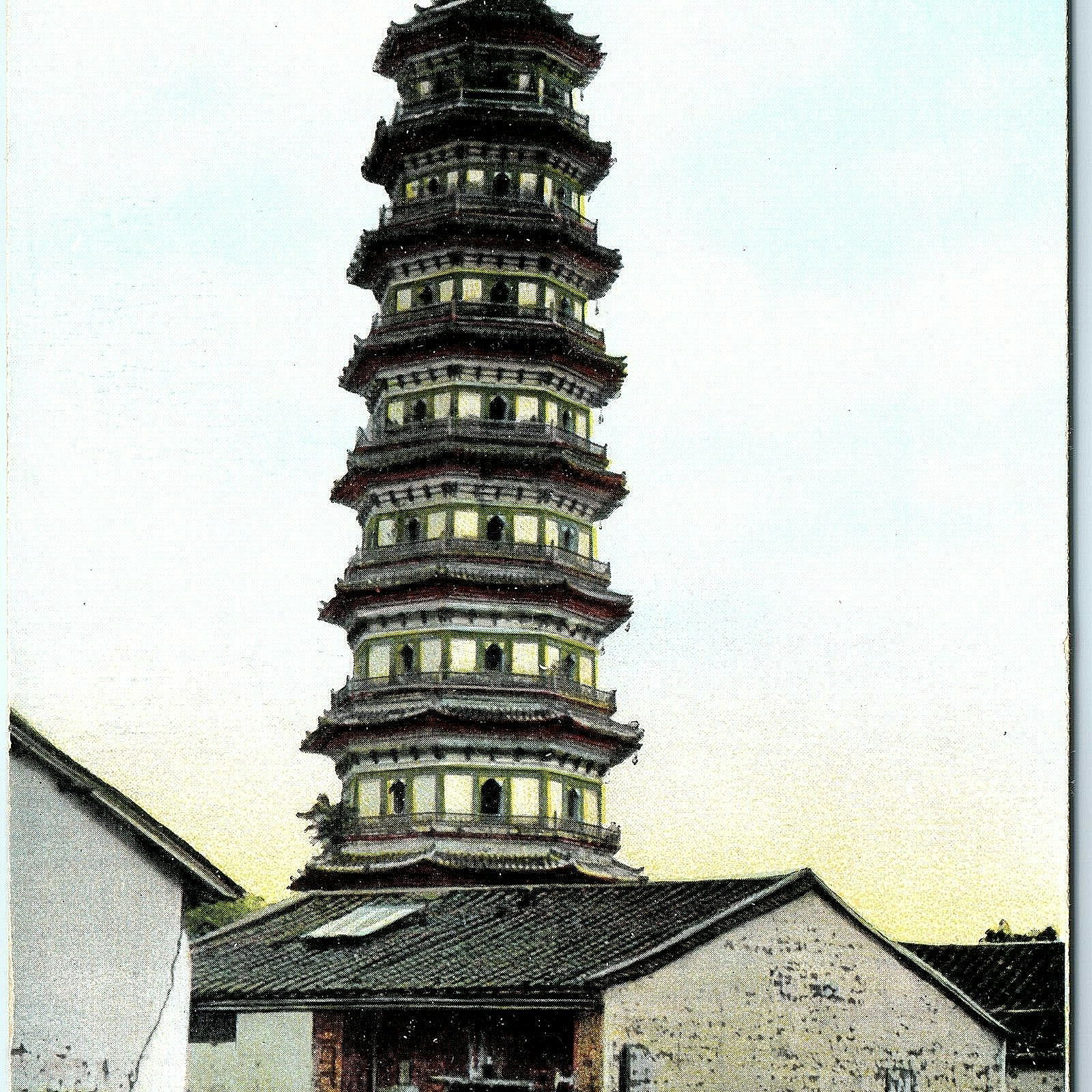 c1910 Canton Guangzhou, China Temple of the Six Banyan Trees Litho ...
