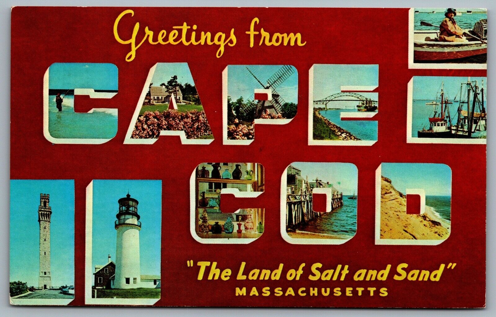 Postcard Cape Cod MA c1970s Greetings from Cape Cod Mass Large Letter ...