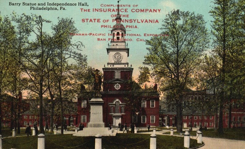 Vintage Postcard 1916 Barry Statue and Independence Hall Philadelphia ...