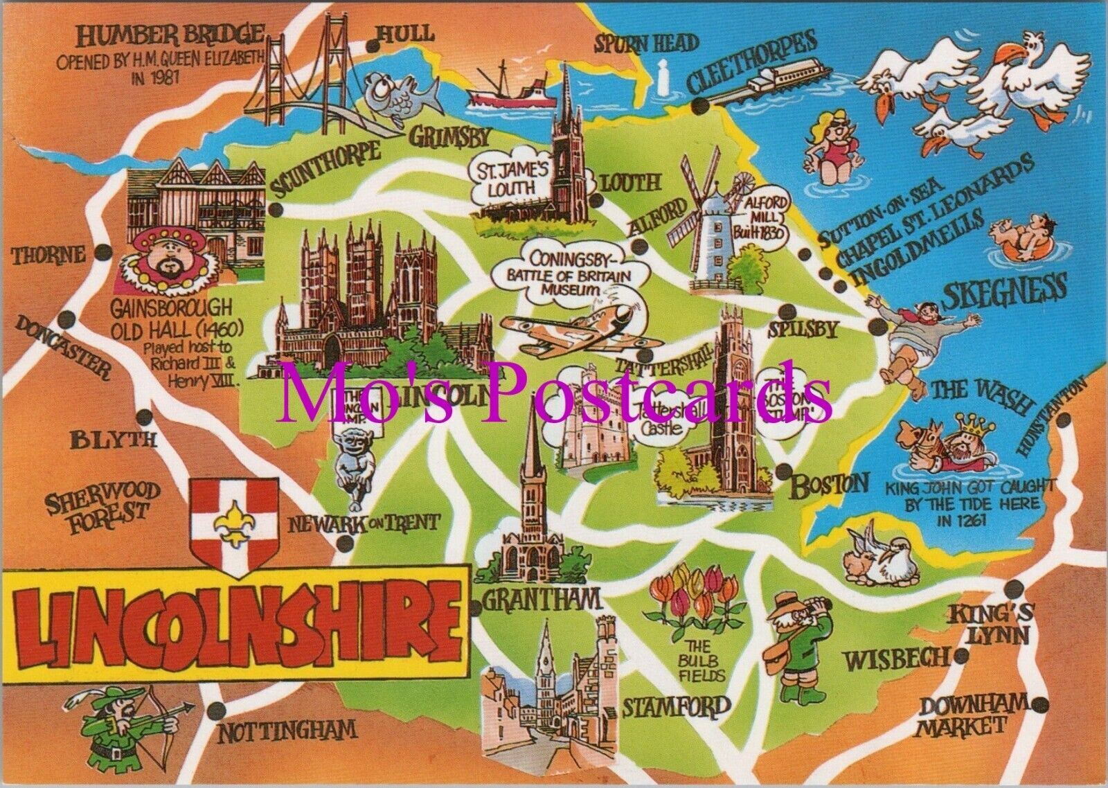 Maps Postcard - Map of Lincolnshire, Artist Mike Raxworthy RR21203 ...