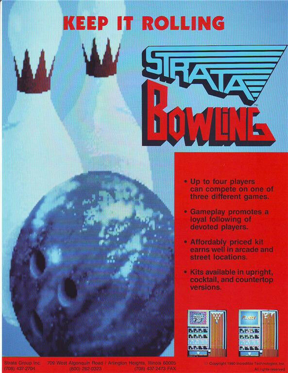 Strata Bowling Arcade Flyer Original Vintage NOS 1990 Artwork Sheet 8.5 ...