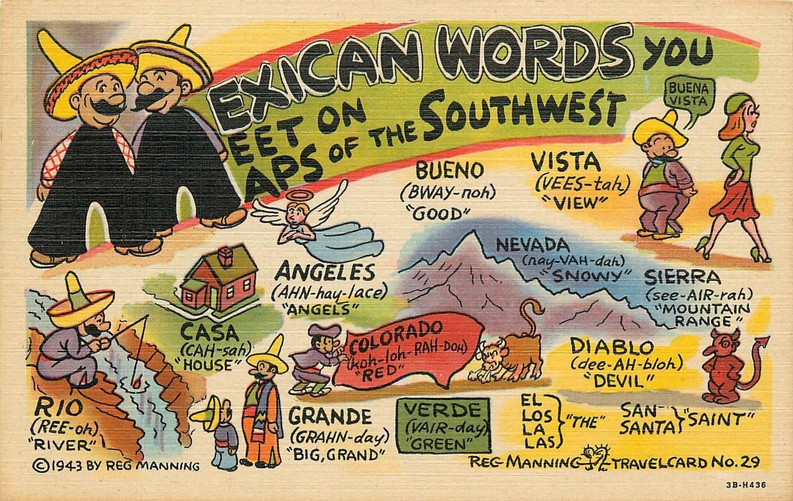 #29. Reg Manning Comic Linen Postcard. "Mexican word Of The Southwest ...