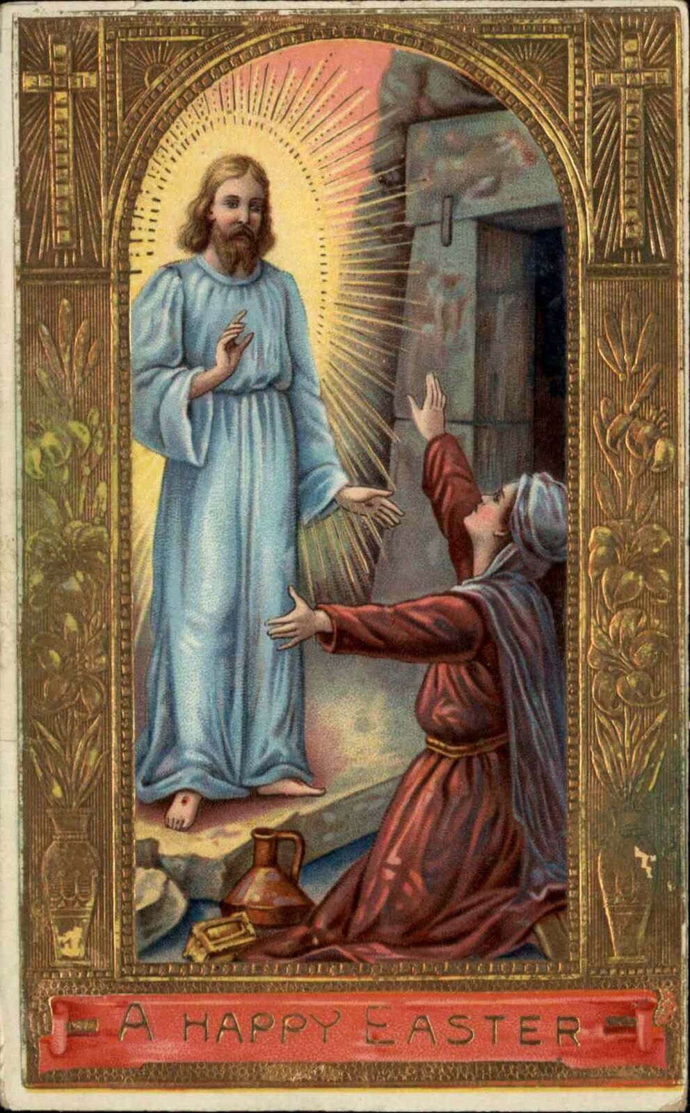 Easter Woman at Feet of Jesus Christ Gilt Embossed Border Vintage ...