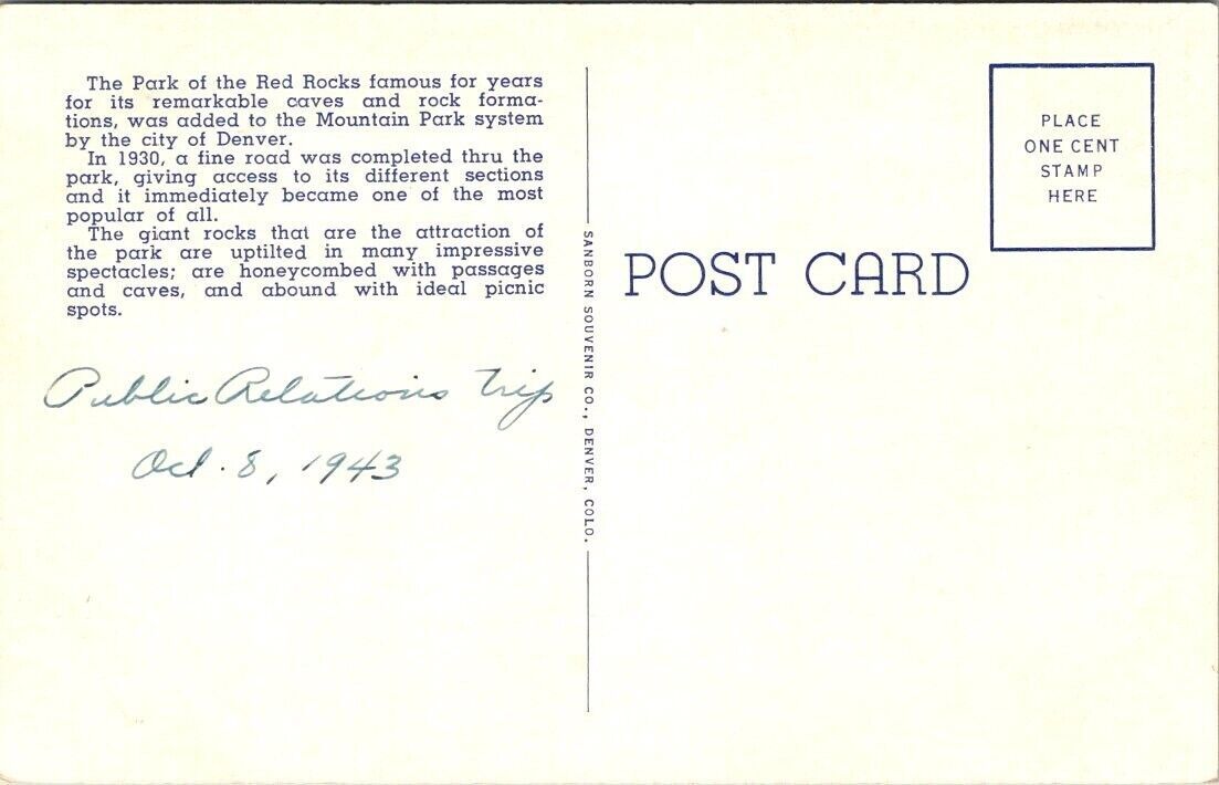 Vintage Colorado Postcard - Red Rocks Amphitheatre - Denver Mountain ...