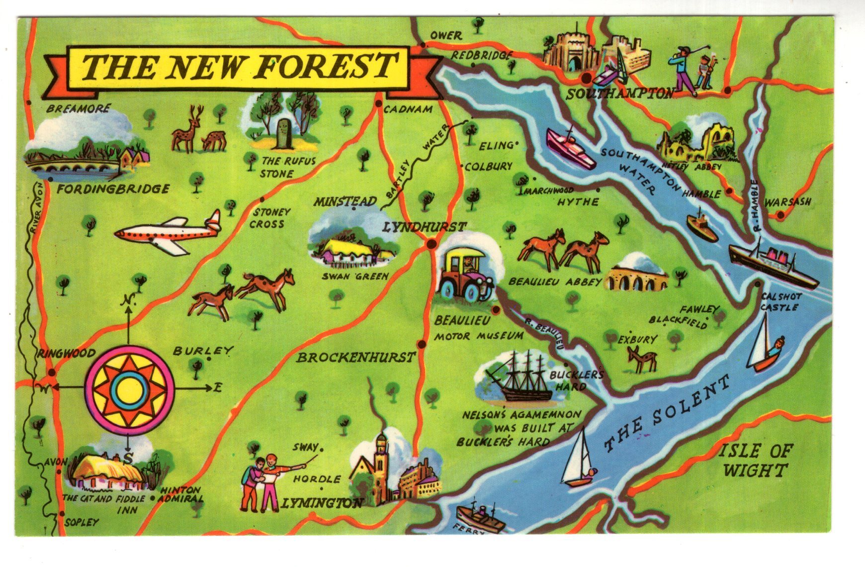 Pictorial Map of The New Forest, England | Topics - Maps, Postcard ...