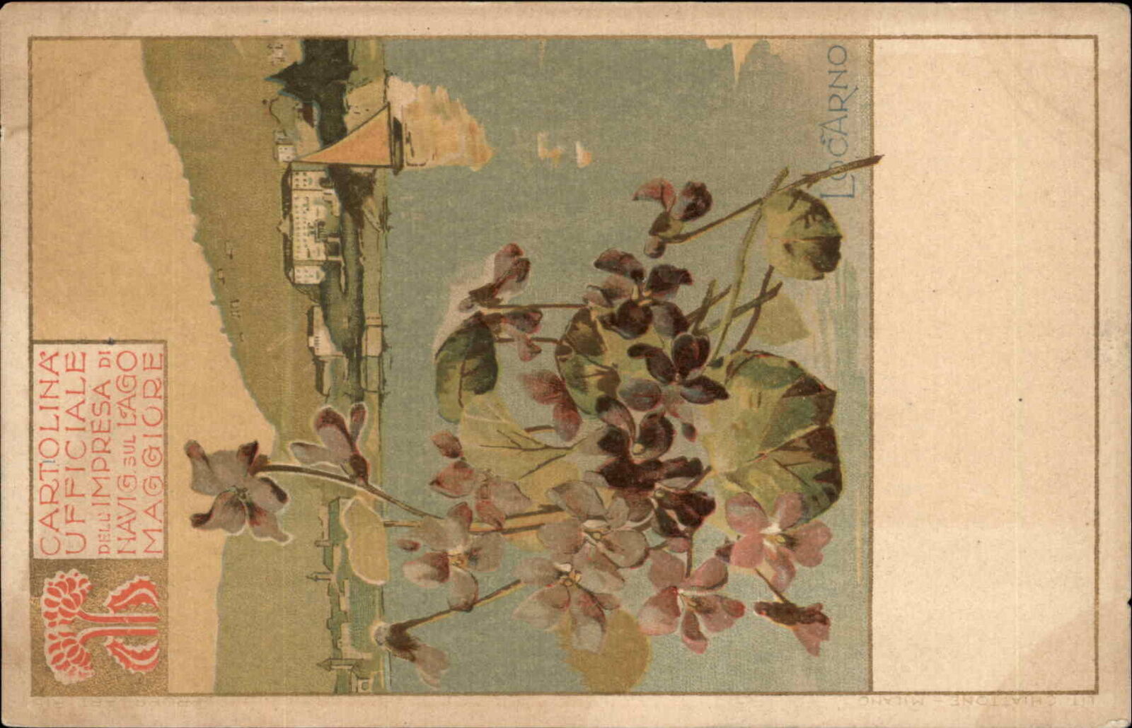 Locarno Lago Maggiore Floral Border Art Nouveau Fine Lithograph c1900s ...