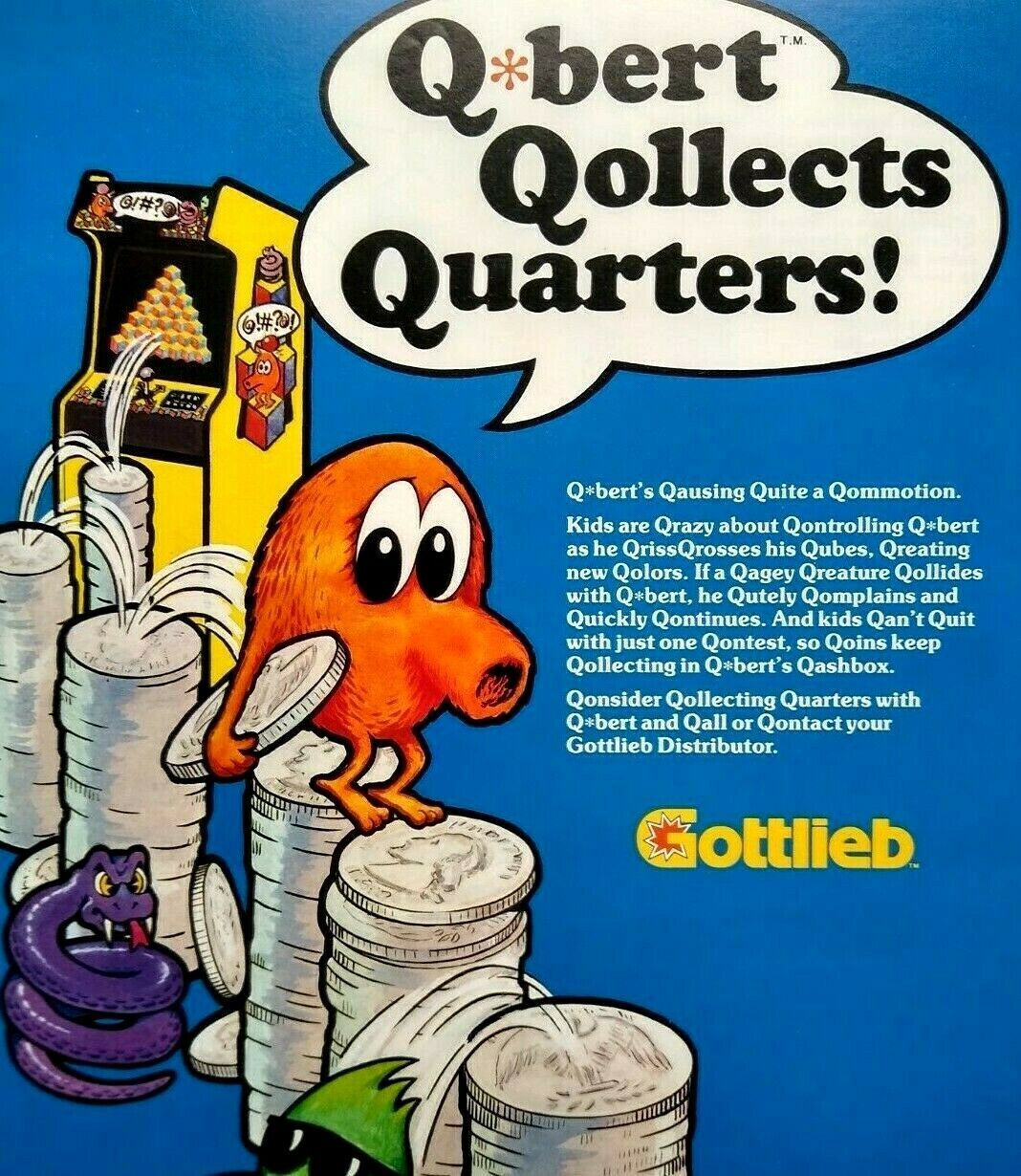 Qbert Arcade Flyer Original Gottlieb Video Game Artwork Sheet Retro ...