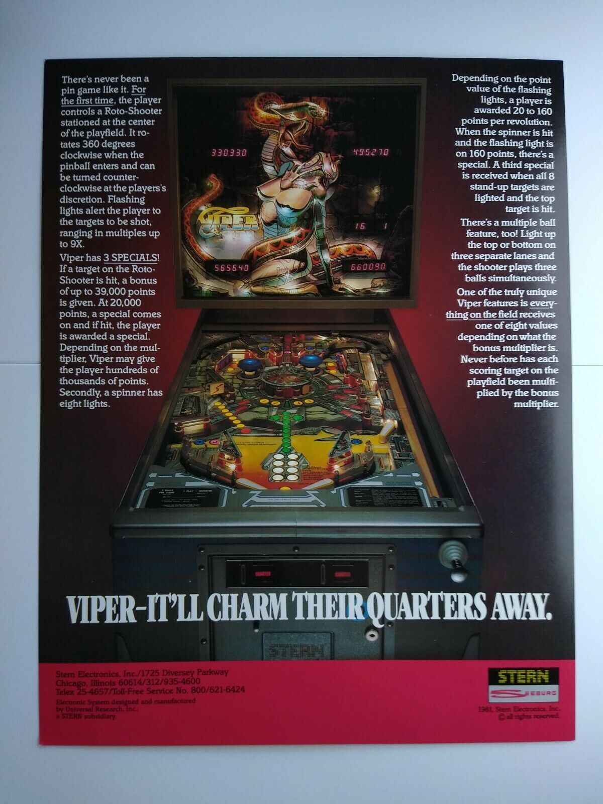 Viper Pinball Flyer Original NOS 1980 Fantasy Sci-Fi Retro Game Art 8.5 ...