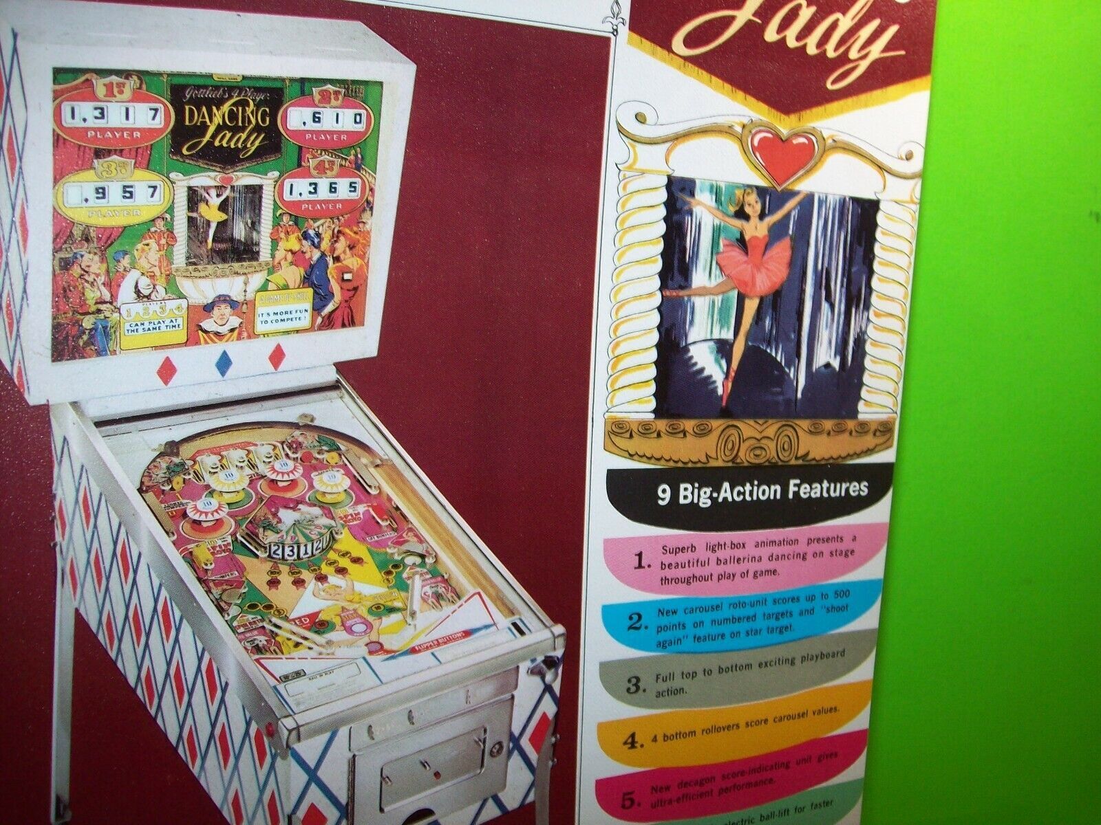 Dancing Lady Pinball FLYER Original 1967 Game Artwork Sheet Ballerina ...