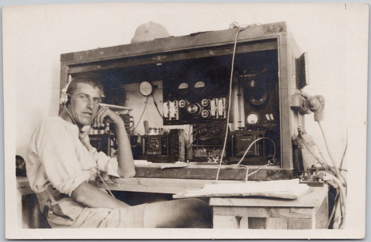 Man and Wireless Telegraph 120 Watt CW Set Alexandria 1919 WW1 RPPC ...