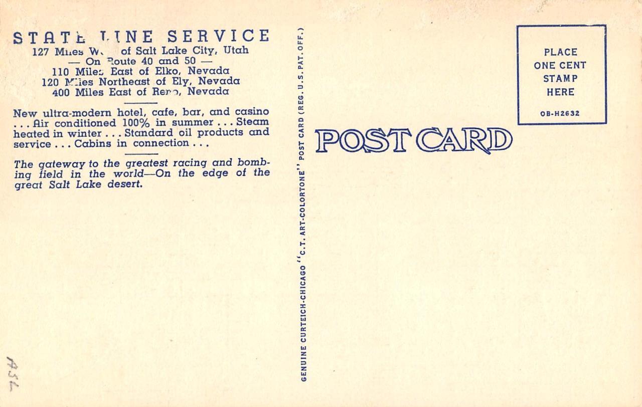 Wendover, Utah STATELINE SERVICE Roadside Hotel Bar Linen 1940s Vintage ...