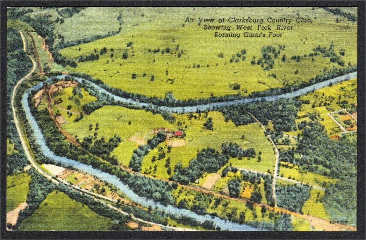 Clarksburg WV Clarksburg Country Club Aerial View 1940s-1950s Linen ...
