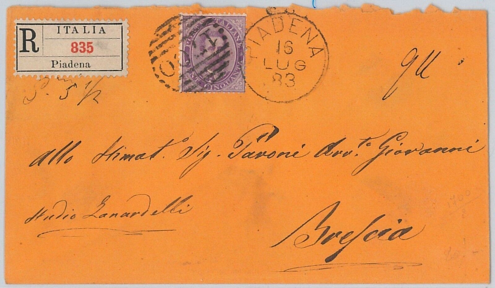 Italy Kingdom Postal History - Saxon 42 on Recommended Envelope by ...