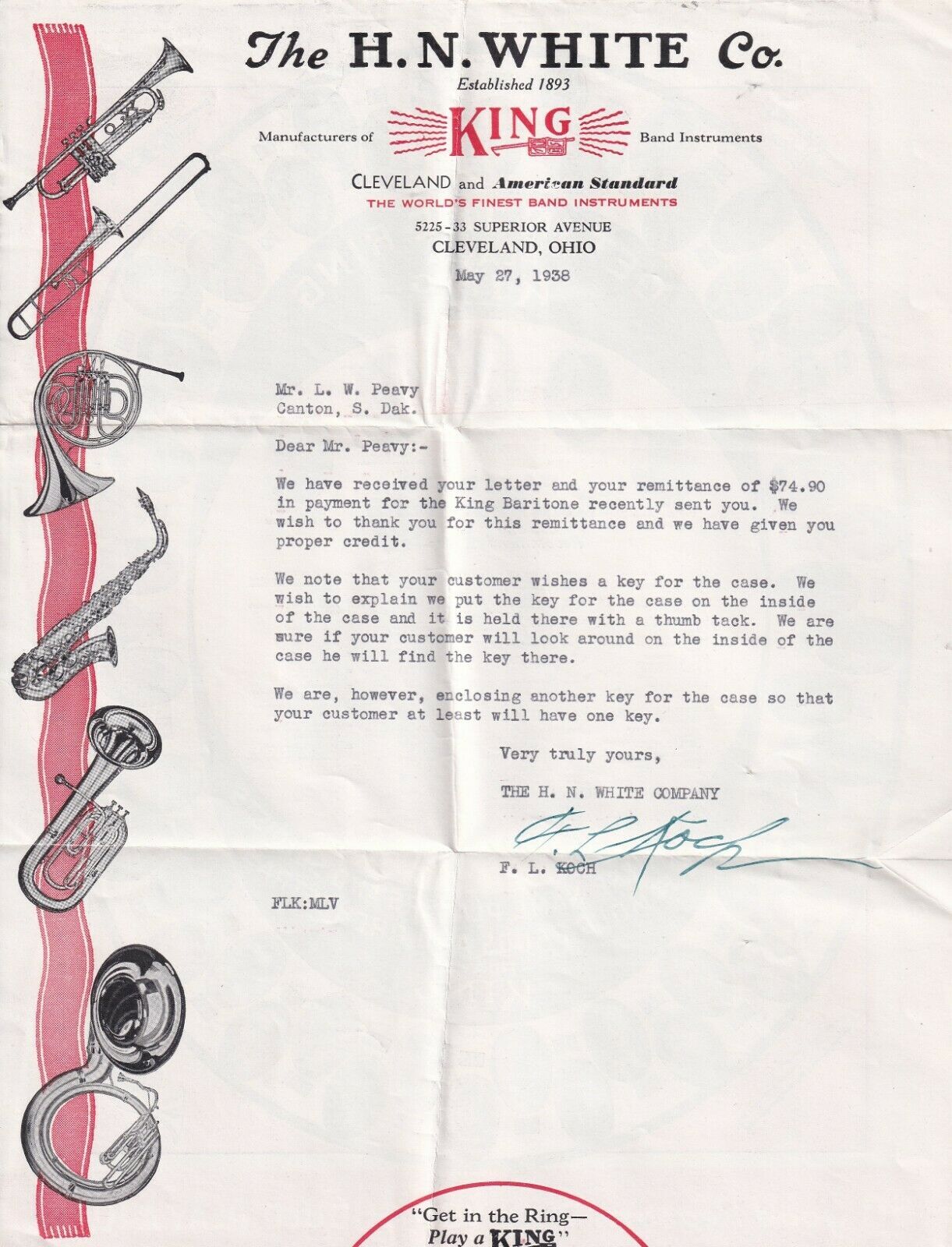 Vintage 1938 The H.N. White Co. Letter on Letterhead w Envelope ...